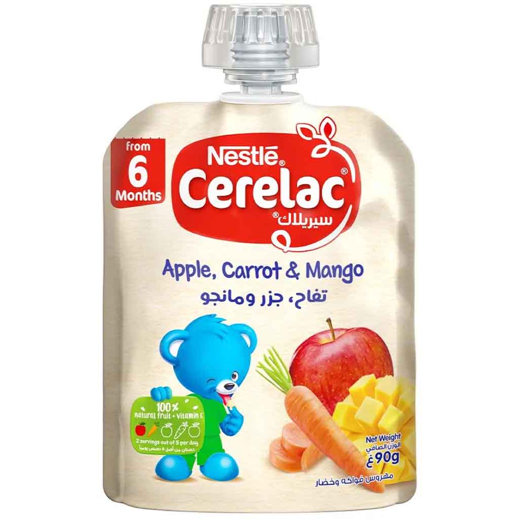 Buy Nestle Cerelac Apple, Mango, Carrot Puree For 6+ Months Baby 90g ...